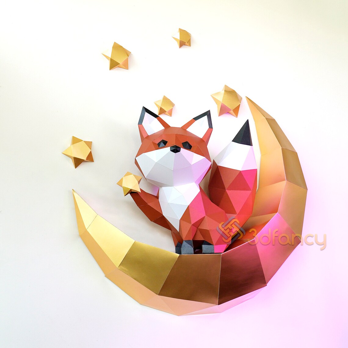 DIY Fox Moon 3D Papercraft SVG PDF Template for Creating 3D | Etsy