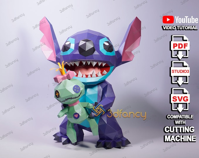 Stitch Papercraft 3D – Low Poly Template Pdf, Svg, Dxf | DIY Lilo ...