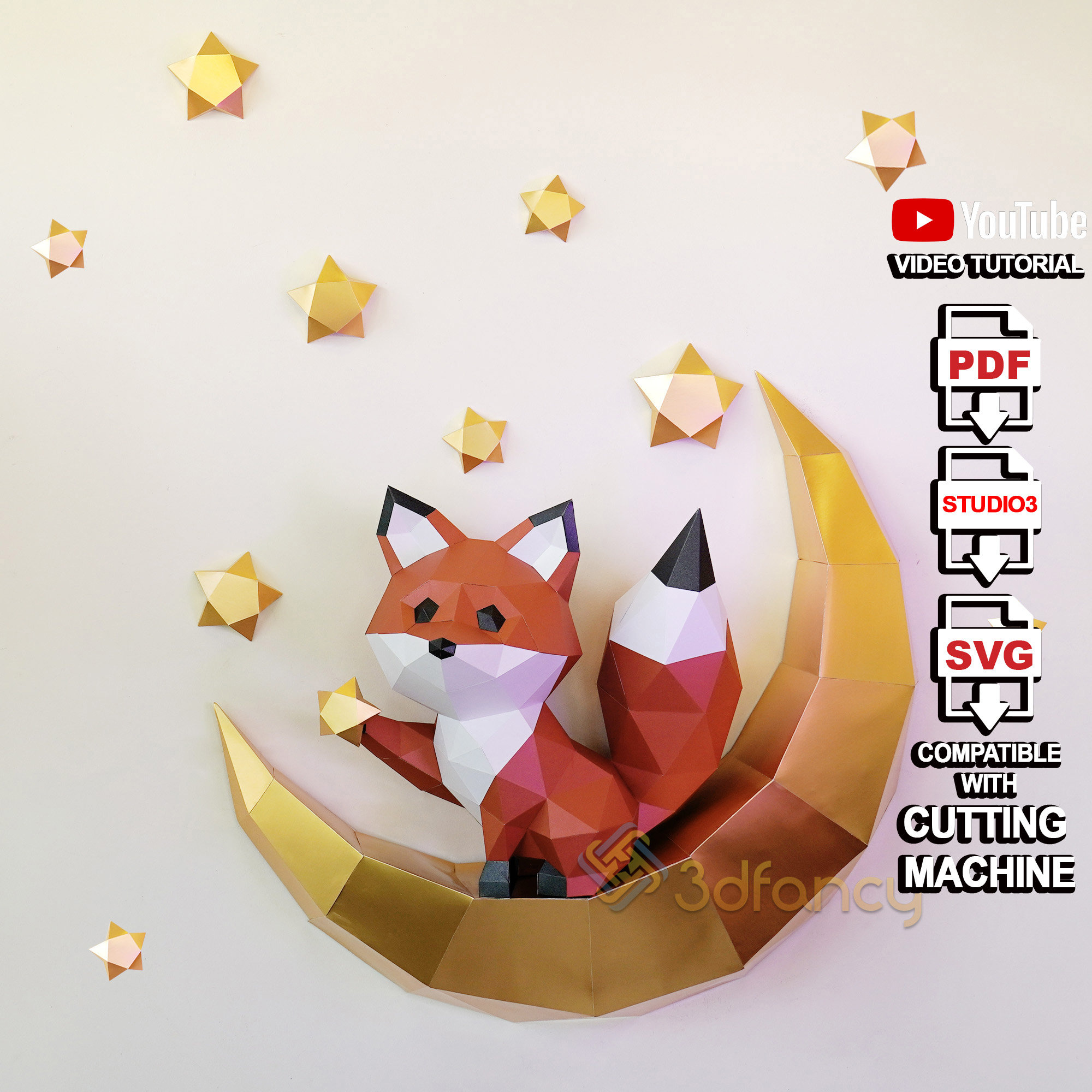 DIY Fox Moon 3D Papercraft SVG PDF Template for Creating 3D - Etsy Canada