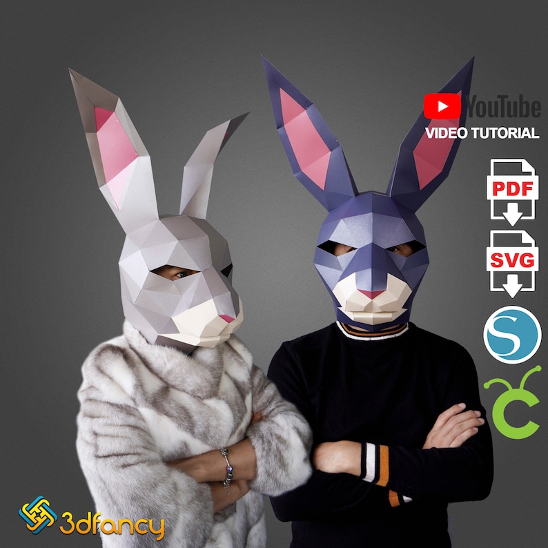 Rabbit Papercraft Mask PDF SVG Template for Cricut Projects - Etsy Canada