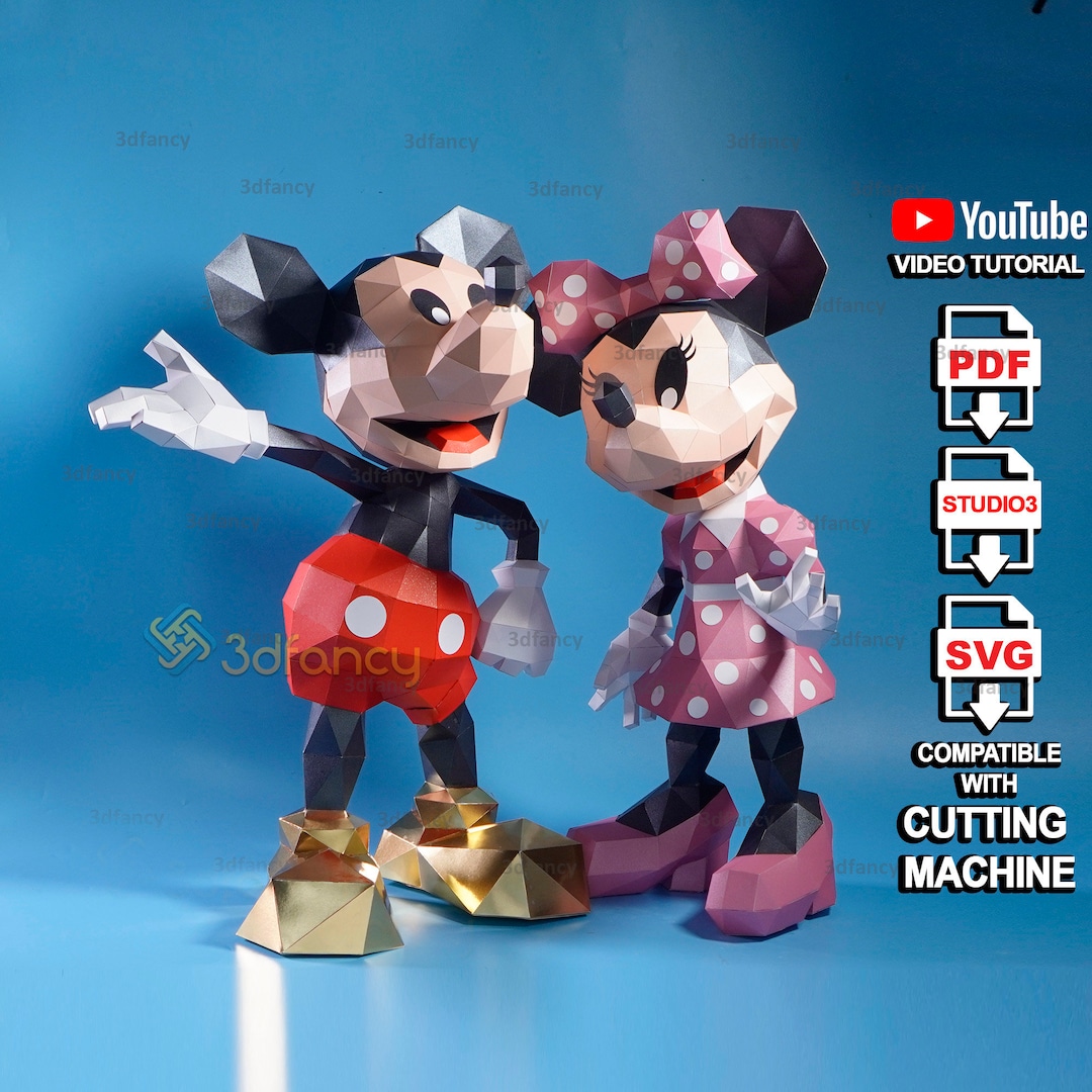 Mickey Mouse Papercraft Minnie Mouse PDF Printers Origami, SVG Template ...