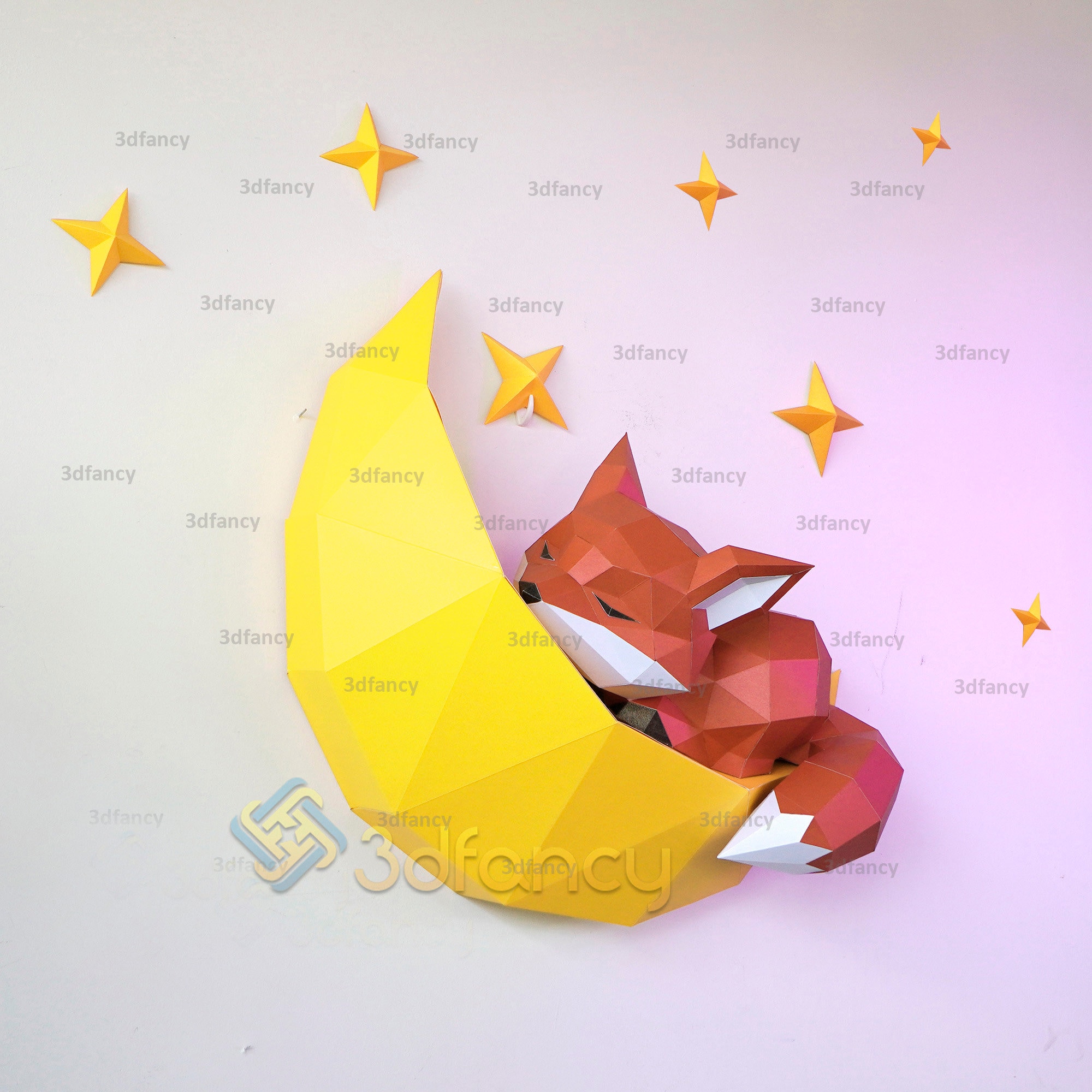 Fox Moon Papercraft PDF SVG-sjabloon voor het maken van 3D - Etsy Nederland