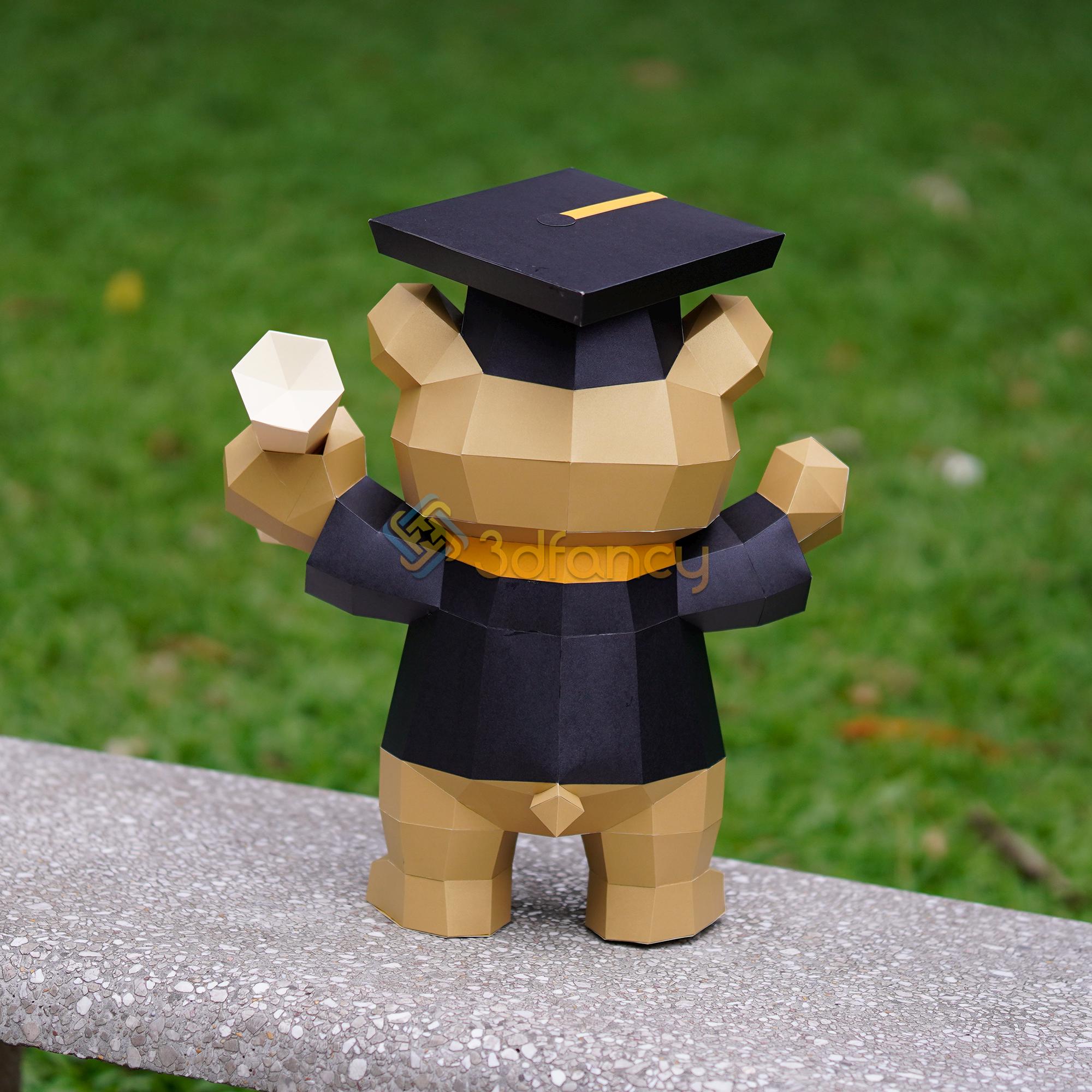 Graduation Bear Papercraft SVG & Studio, PDF Template for Graduation ...