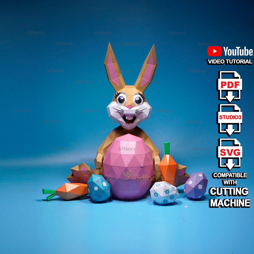 Low poly Rabbit Papercraft PDF, modelo SVG Criando coelho segurando ...