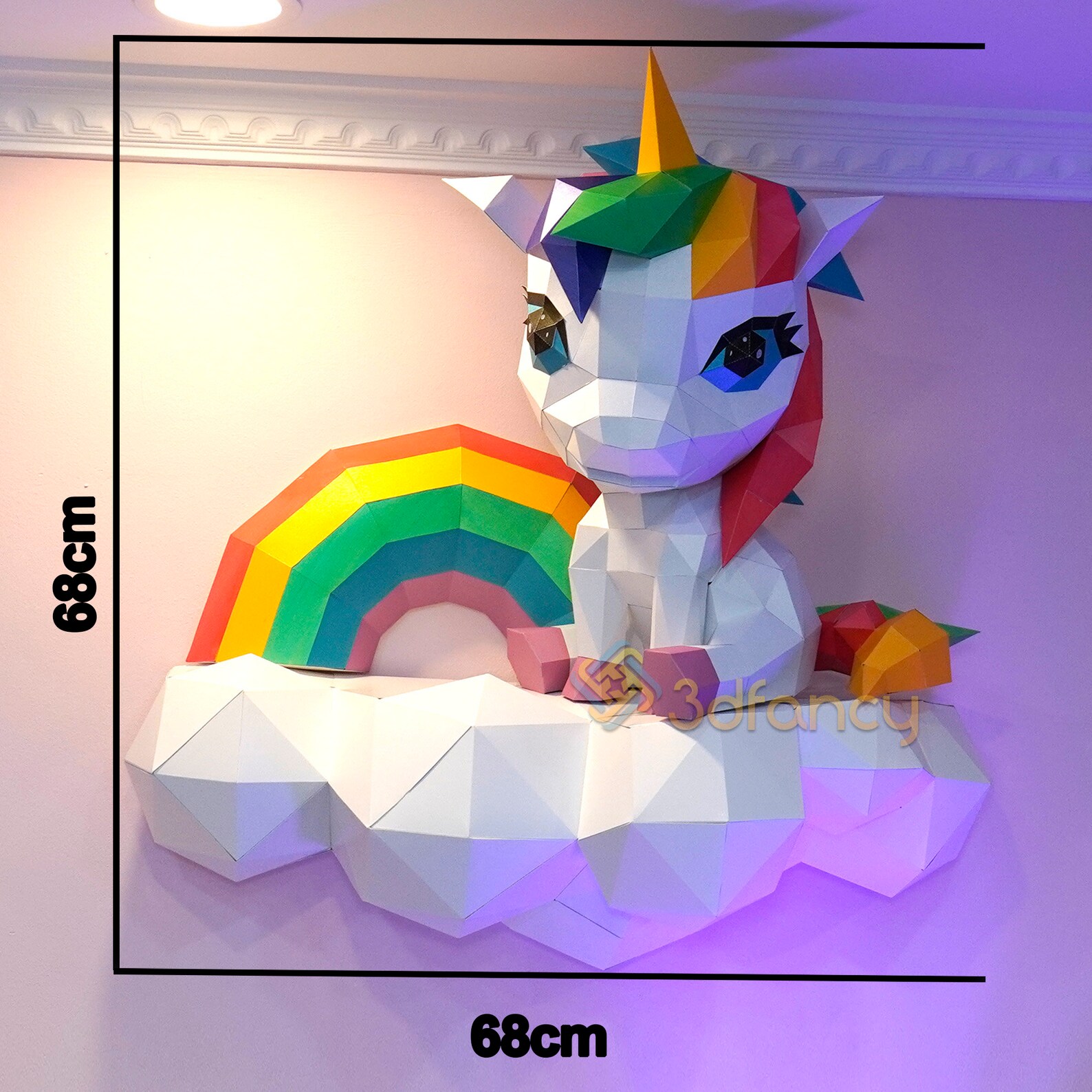 Papercraft 3D Unicorn on Clouds & Rainbow PDFSVG Template for | Etsy