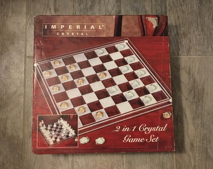 1994 2-in-1 Crystal Board Game Set, Chess & Checkers by Imperial Glass ...