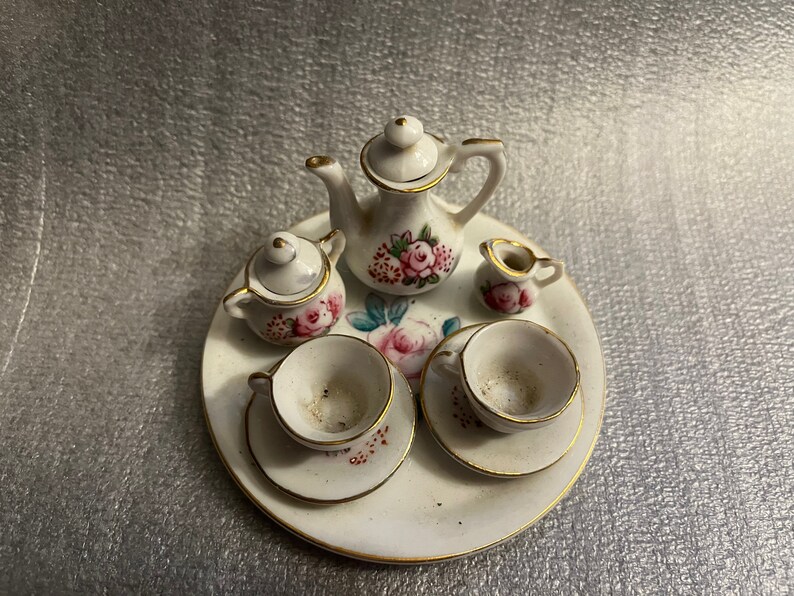 1970s Chadwick of Japan Miniature Doll House Pink Roses Tea Set (8 ...