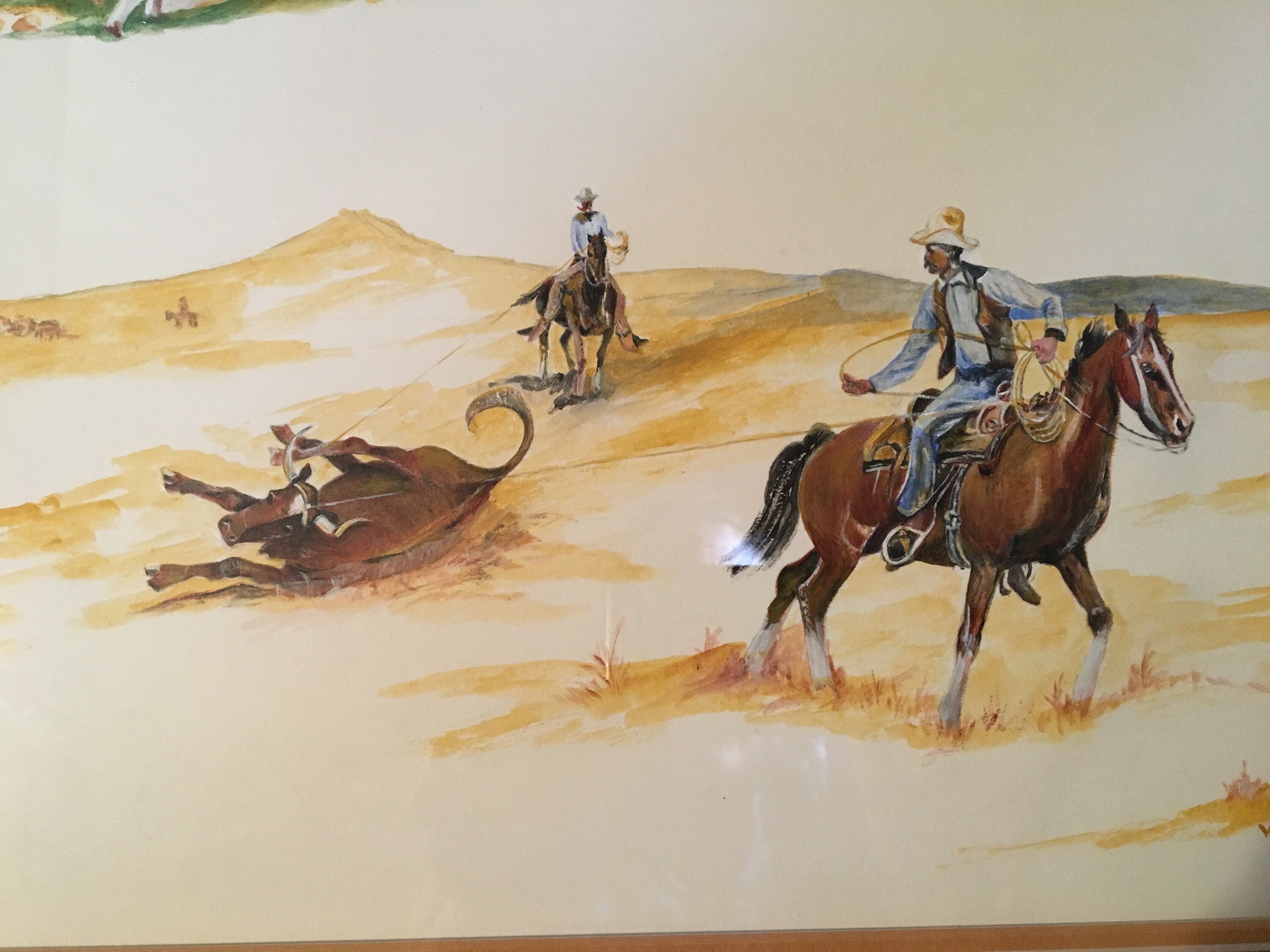 1981 Signed Walt Gallagher Cattle Roping Mixed Media Framed Watercolor ...