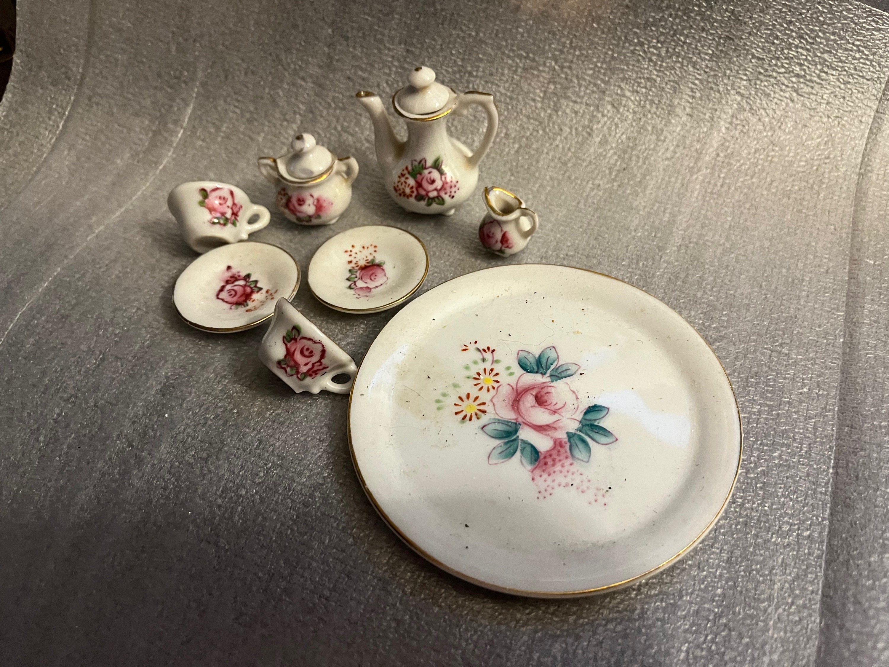 1970s Chadwick of Japan Miniature Doll House Pink Roses Tea Set (8 ...