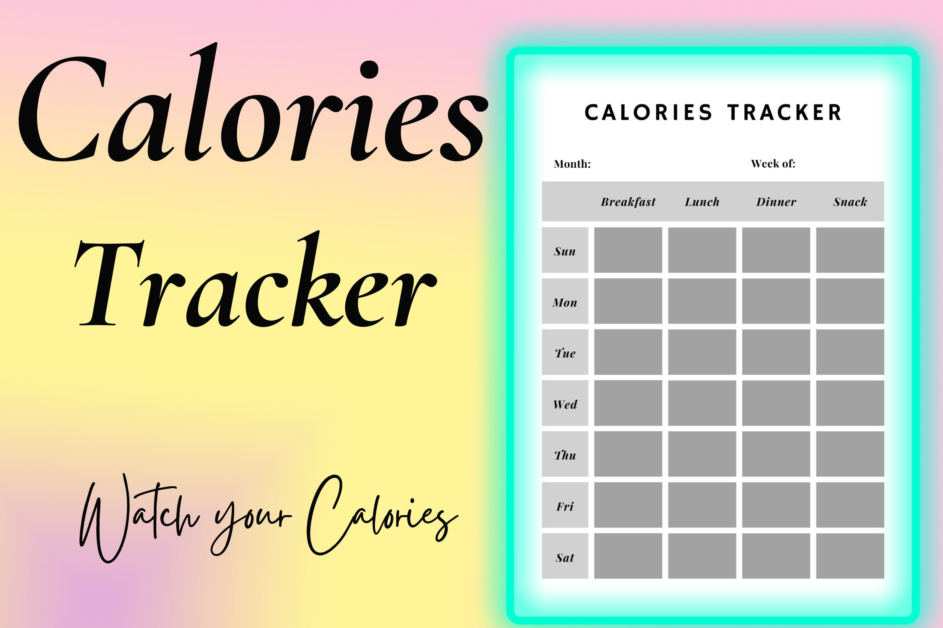 Calorie Tracker Printable Digital Product, Weekly Tracker - Etsy