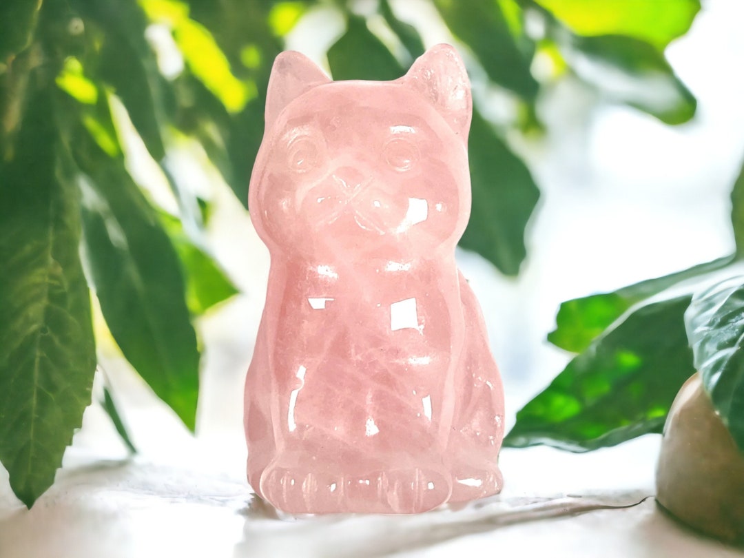 Animal Cat Sculpture in Rose Quartz - Etsy