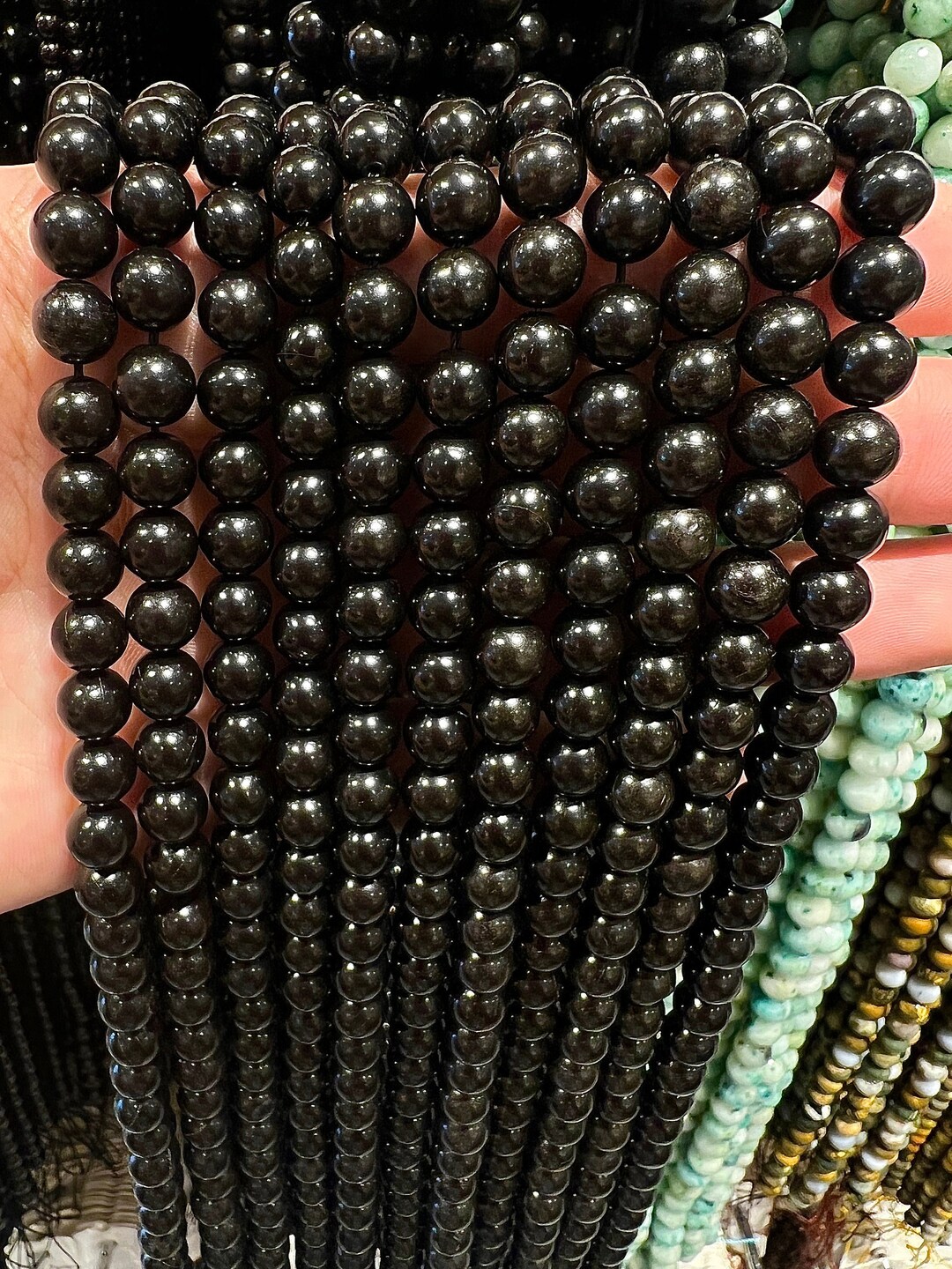 90 Natural Jet Beads in 4mm, 6mm x63, 8mm x48, 10mm x38 Grade AAA, Semi ...