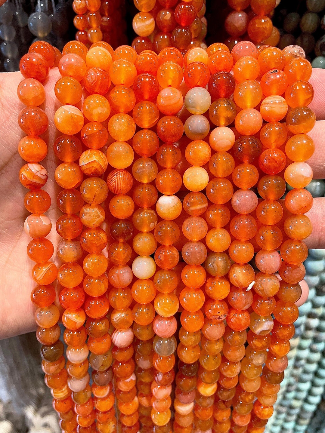 90 Natural Fire Agate Beads in 4mm, 6mm (x63), 8mm (x48), 10mm (x38 ...