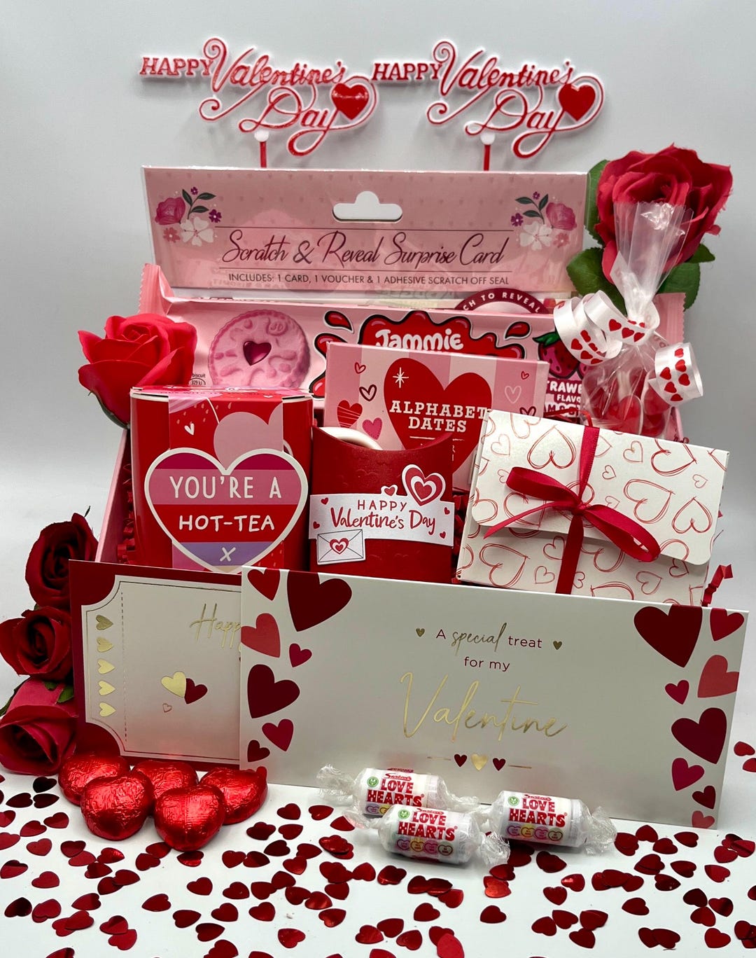 Valentines Day Tea Hamper Love Heart Gift Box Valentine Biscuits Sweets ...