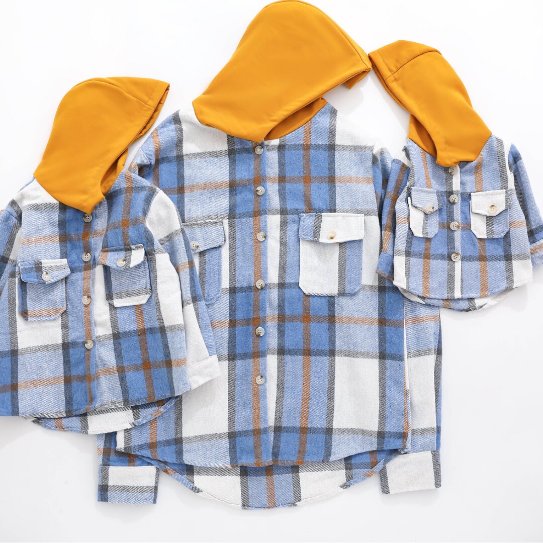 Hooded Blue & Yellow Flannel Jacket, Matching Mommy and Son, Mommy and ...