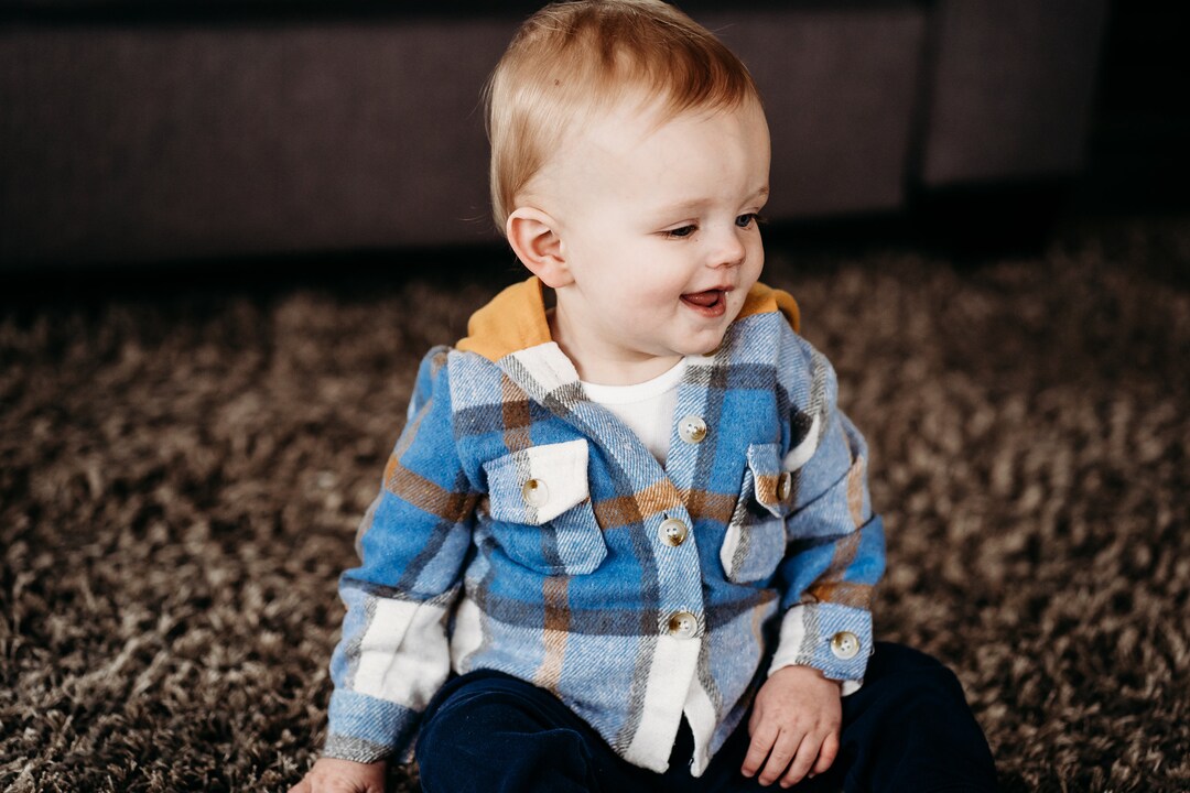 Baby Hooded Blue & Yellow Plaid Flannel Jacket, Mommy and Me, Infant ...