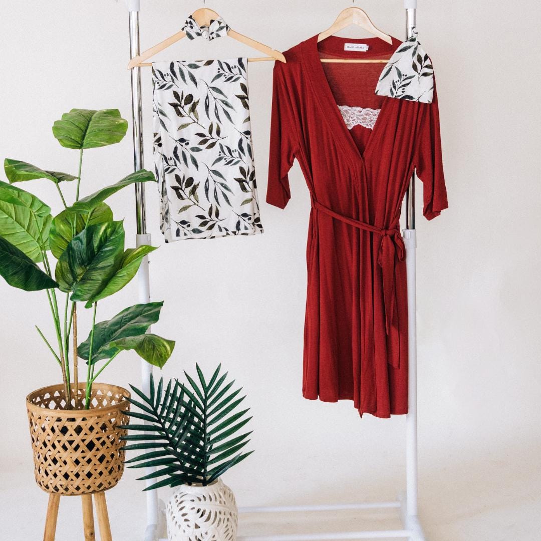 Brick Red Matching Robe and Leafy Swaddle-mom Baby-baby Shower Gift-new ...