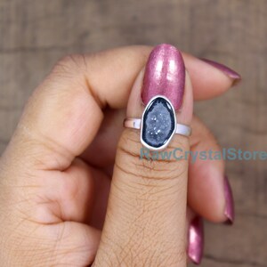 Natural Druzy Ring: Druzy Agate Ring, Geode Druzy Ring, Raw Lace Agate Durzy Ring, 925 Silver ...