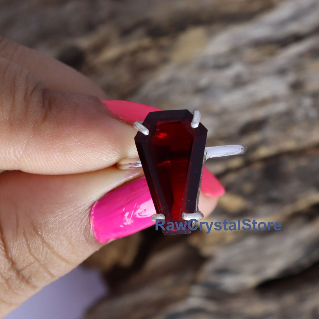 Coffin Ring, Red Garnet Coffin Ring, Sterling Silver Coffin Ring, Black ...