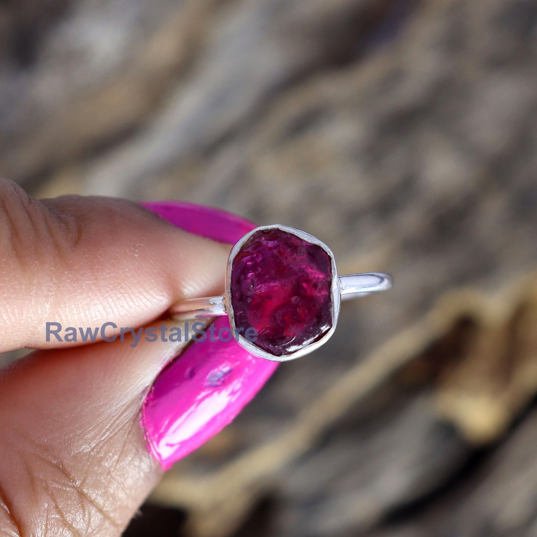 Raw Pink Ruby Ring Minimalist Sterling Silver July Birthstone Etsy 7573