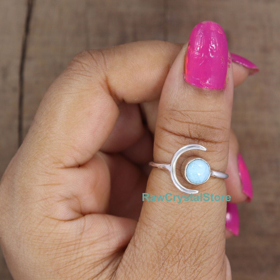 Natural Larimar Ring, Larimar Silver Ring, 925 Sterling Silver Ring, Half Moon Ring, Larimar ...