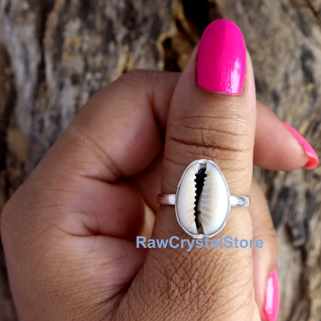 Cowrie Ring: Sterling Silver Shell Ring, Natural Shell Ring, Cowry ...