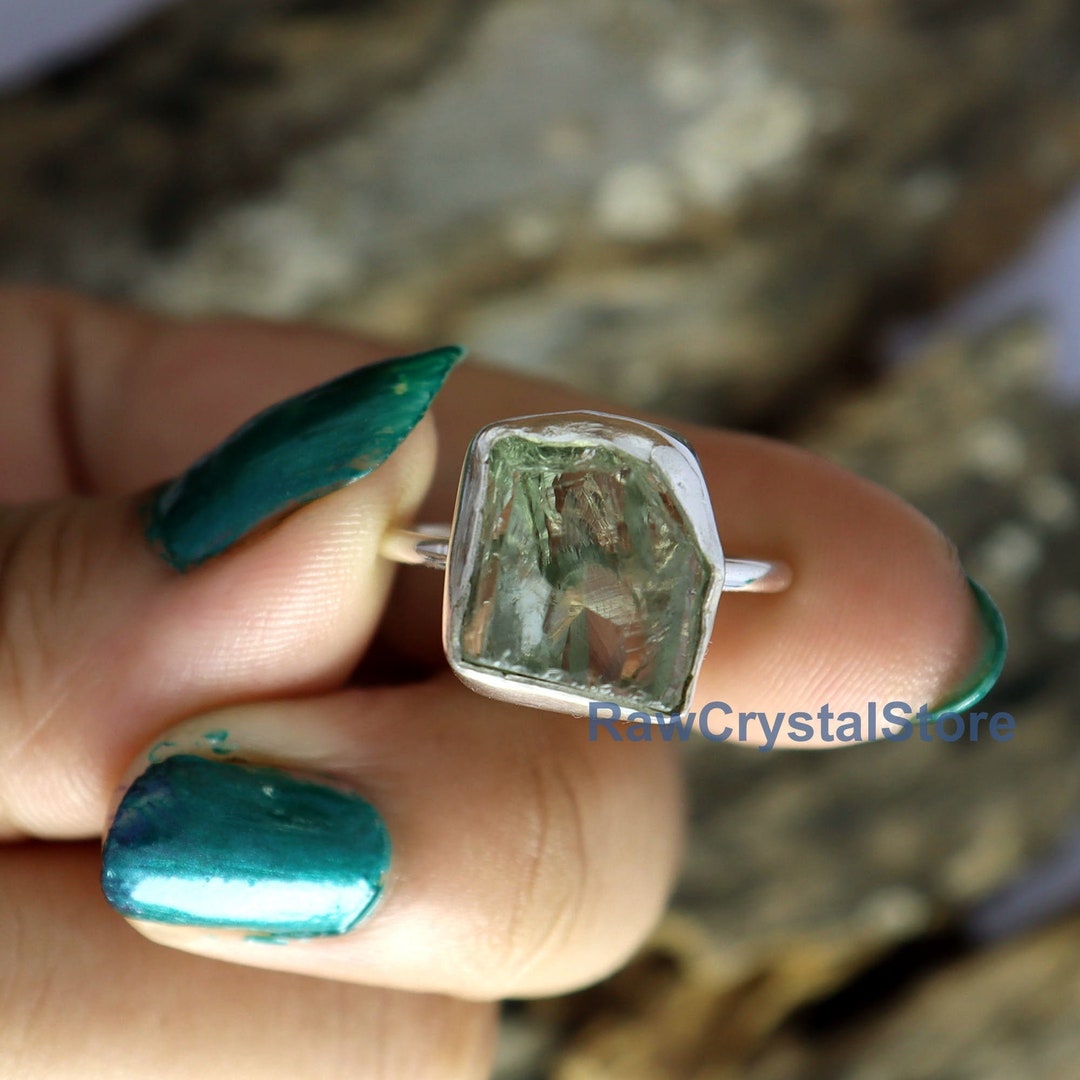 Raw Green Amethyst Ring, 925 Sterling Silver Bezel, Healing Crystal - Etsy