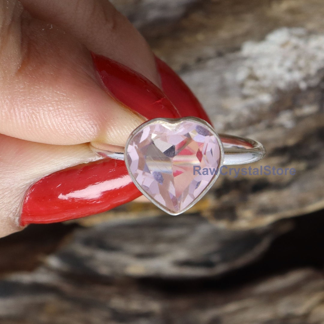 Pink Quartz Ring, Pink Heart Ring, Pink Quartz Heart Ring, Sterling ...