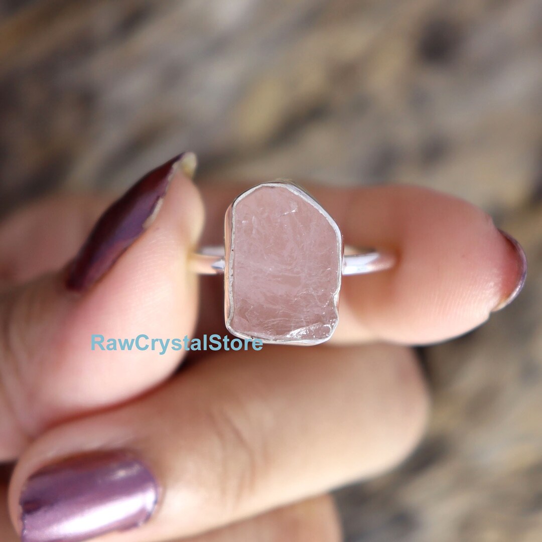 Uncut Raw Rose Quartz Ring, 925 Sterling Silver Ring, Raw Rose Quartz Ring, Pink Quartz Ring ...