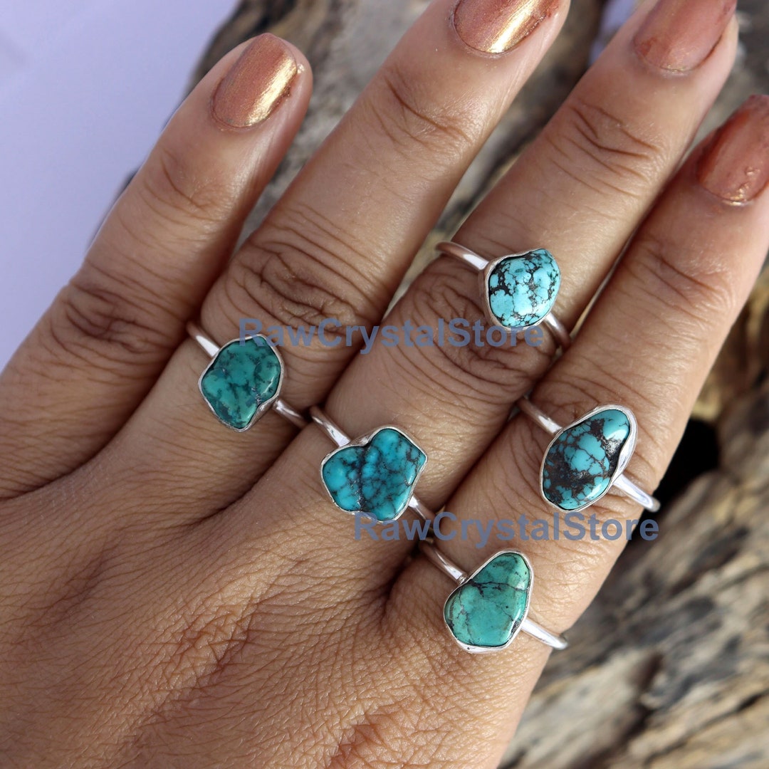 Raw Turquoise Ring: Genuine Raw Turquoise Ring, 925 Sterling Silver ...