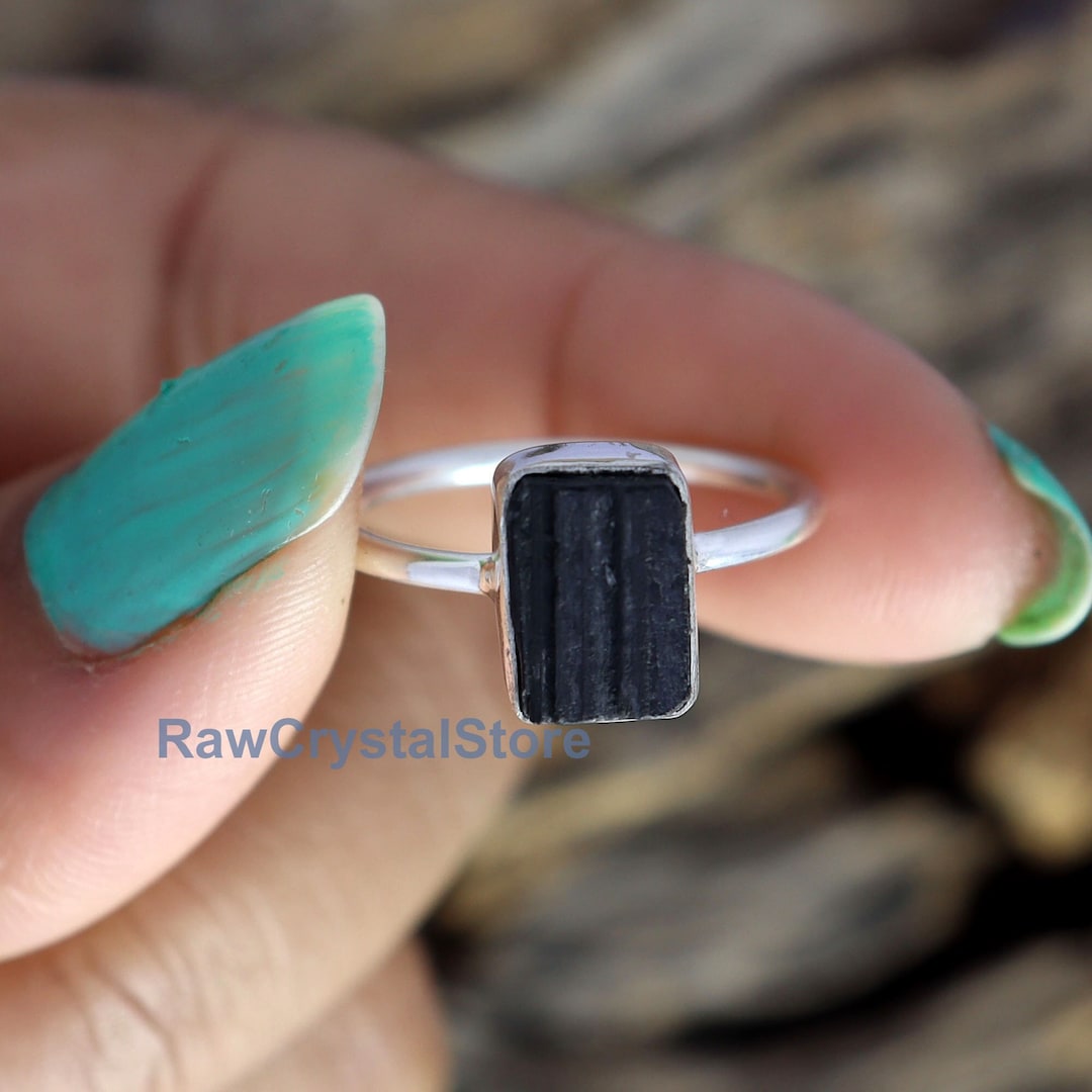Black Tourmaline Ring, Natural Tourmaline Rough Ring, Raw Stone Ring ...