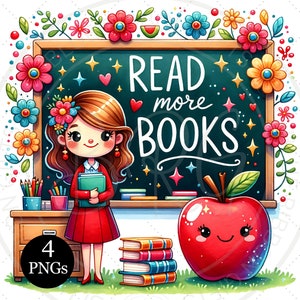 Teacher Clipart Bundle, Back to School PNG, Read More Books, Teacher ...