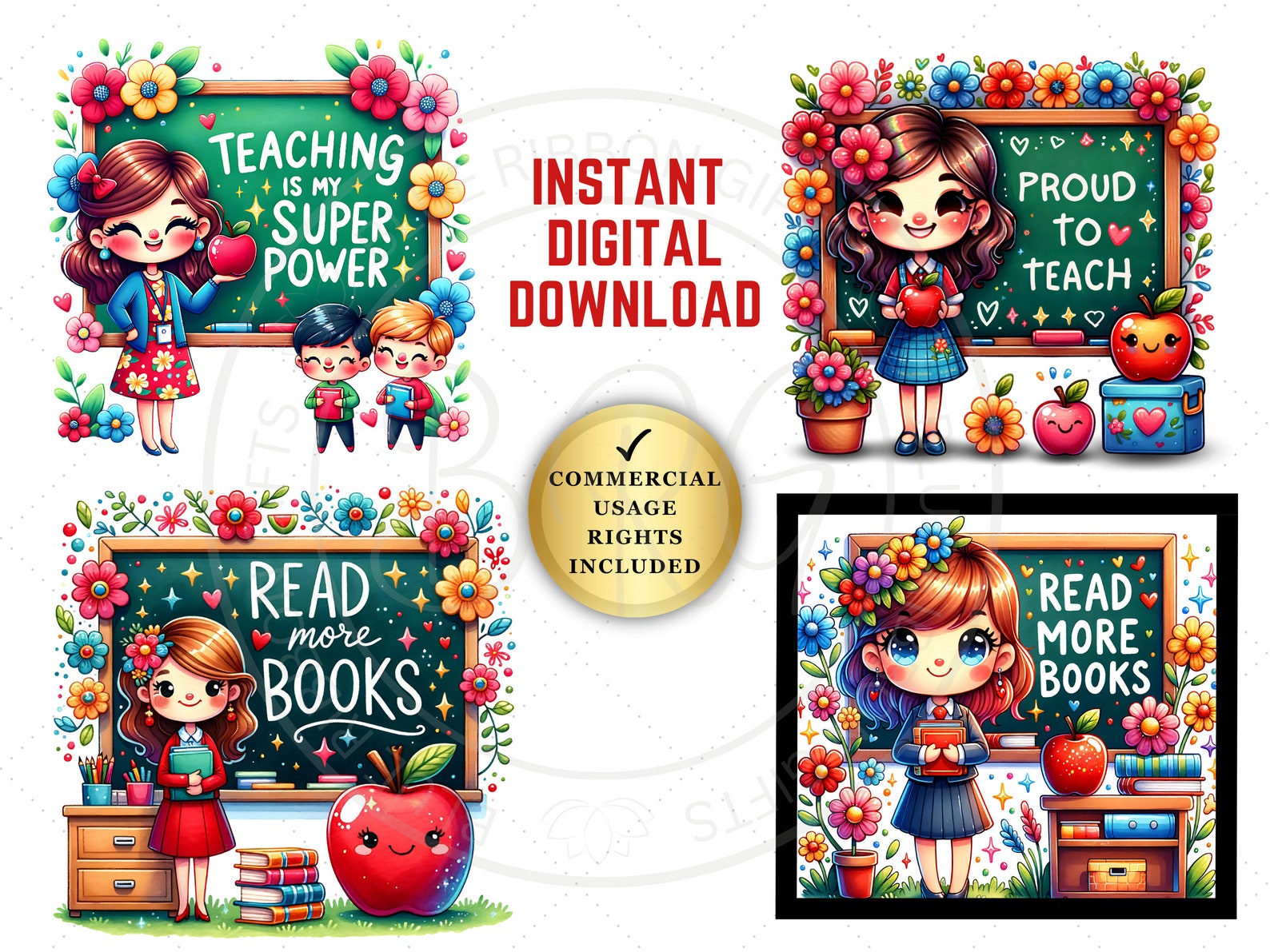 Teacher Clipart Bundle, Back to School PNG, Read More Books, Teacher ...