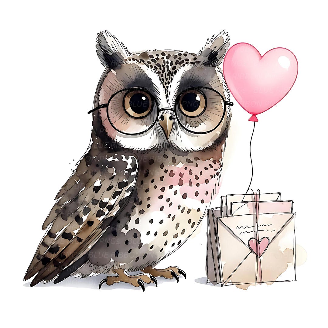 10 Owl Valentines Day Clipart, Printable Watercolor Paper Craft, Junk ...