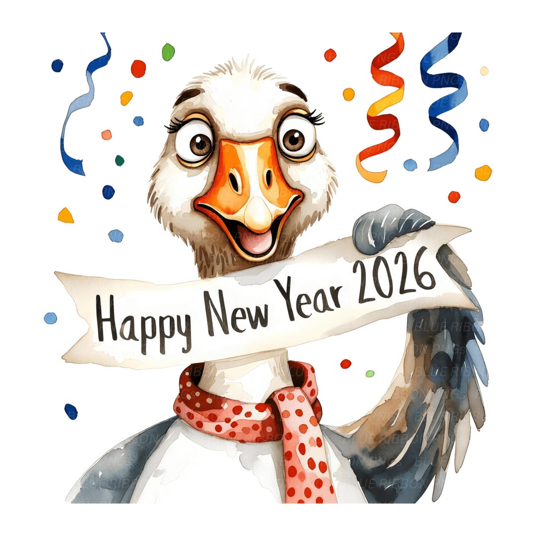 13 Silly Goose New Year 2026 Clipart Bundle, Printable Watercolor Paper ...