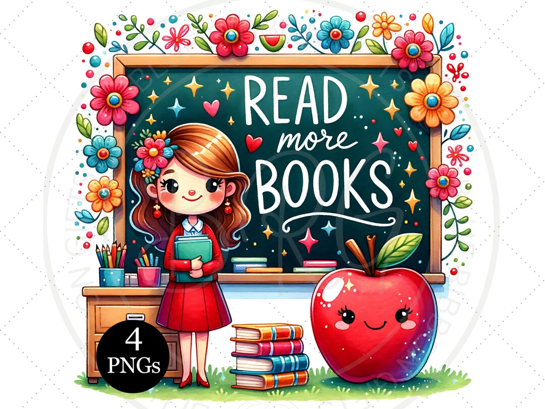 Teacher Clipart Bundle, Back to School PNG, Read More Books, Teacher ...