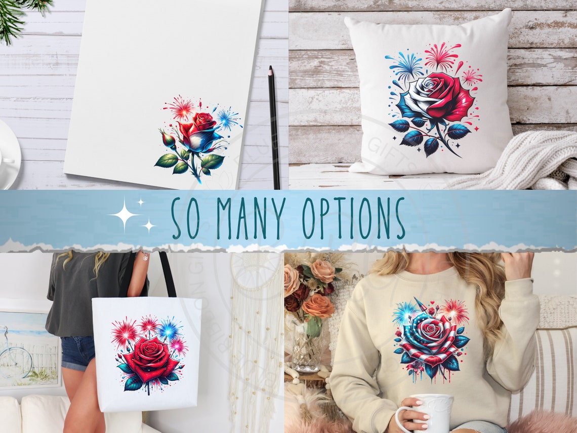 Patriotic Rose Clip Art Bundle for Sublimation, 4th of July Clipart ...
