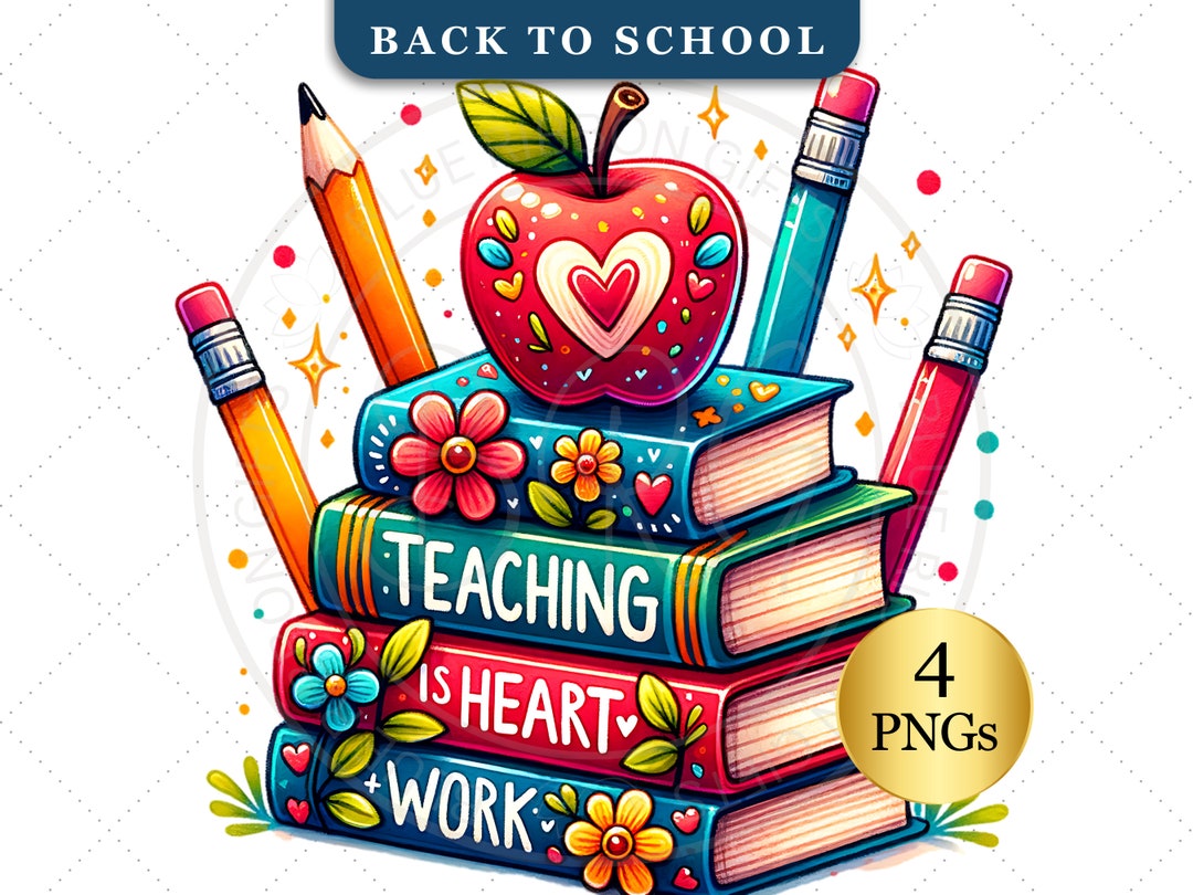Teacher Clipart Bundle, Back to School PNG, Teaching is a Work of Heart ...