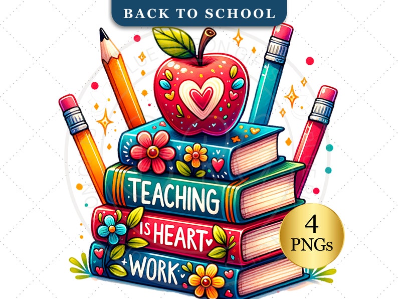 Teacher Clipart Bundle, Back to School PNG, Teaching is a Work of Heart ...