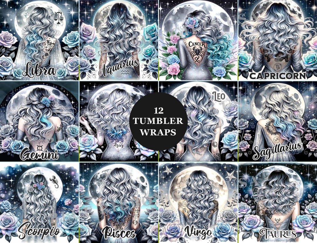 Zodiac Signs Tumbler Wrap Bundle for 20 Oz Skinny Tumbler, Astrology ...