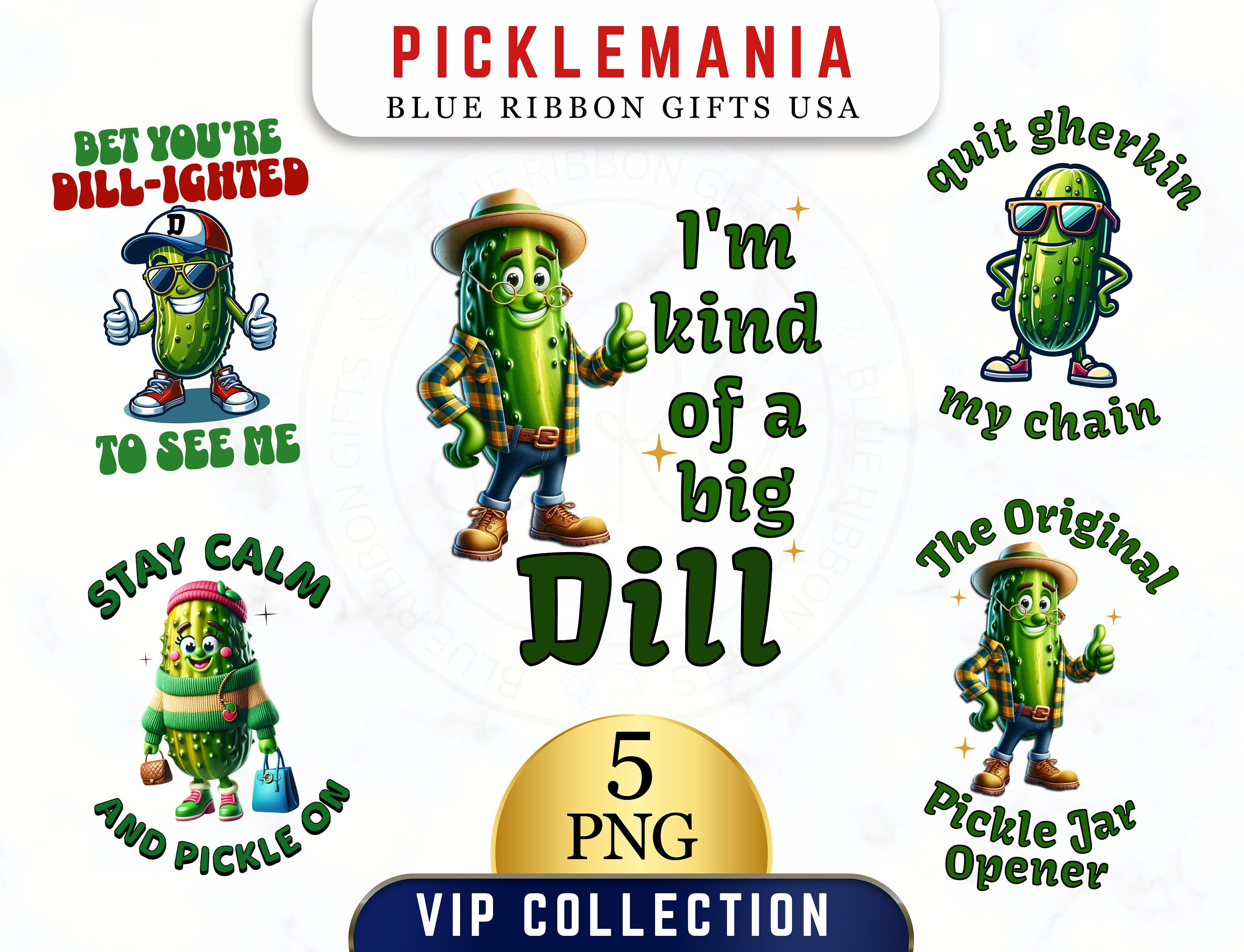 Set of 5 Pickle Pngs for Pickle Lovers, Sublimation Design for Pickle ...