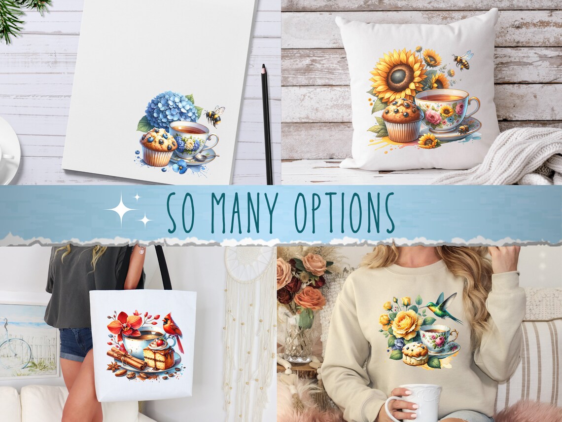 Teacup Clipart Bundle, Cute Breakfast Tea Cup PNG Designs, Watercolor ...