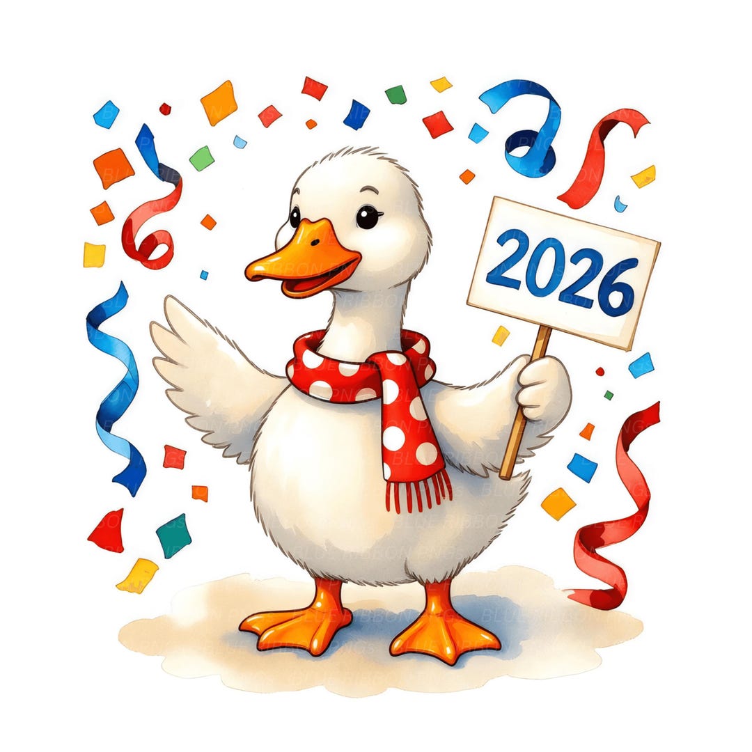 13 Silly Goose New Year 2026 Clipart Bundle, Printable Watercolor Paper ...