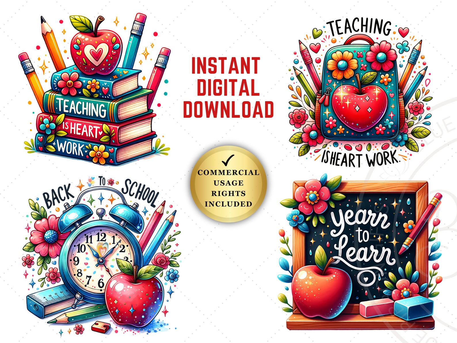 Teacher Clipart Bundle, Back to School PNG, Teaching is a Work of Heart ...