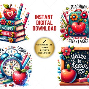 Teacher Clipart Bundle, Back to School PNG, Teaching is a Work of Heart ...