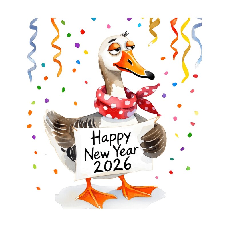 13 Silly Goose New Year 2026 Clipart Bundle, Printable Watercolor Paper ...