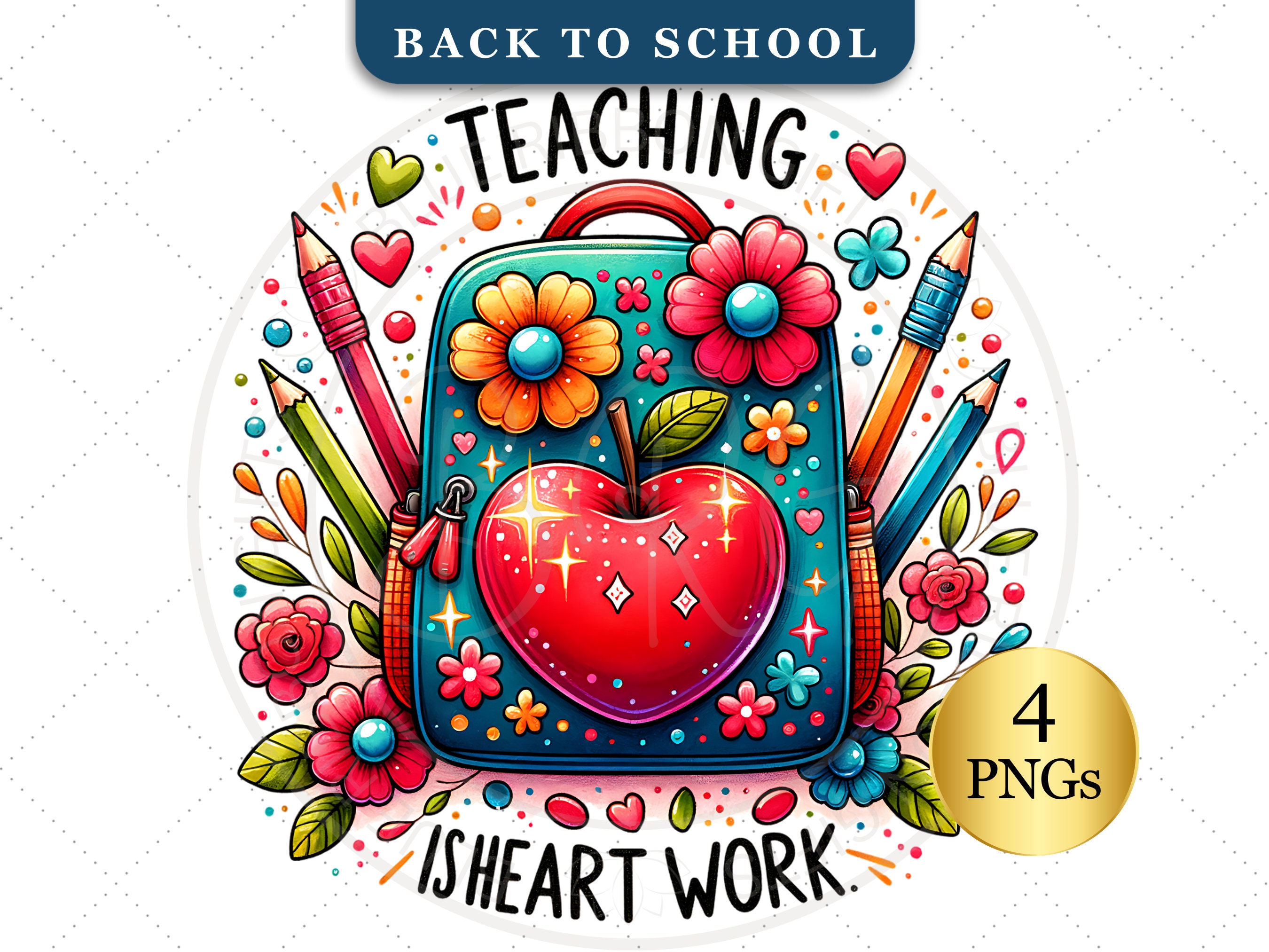 Teacher Clipart Bundle, Back to School PNG, Teaching is a Work of Heart ...