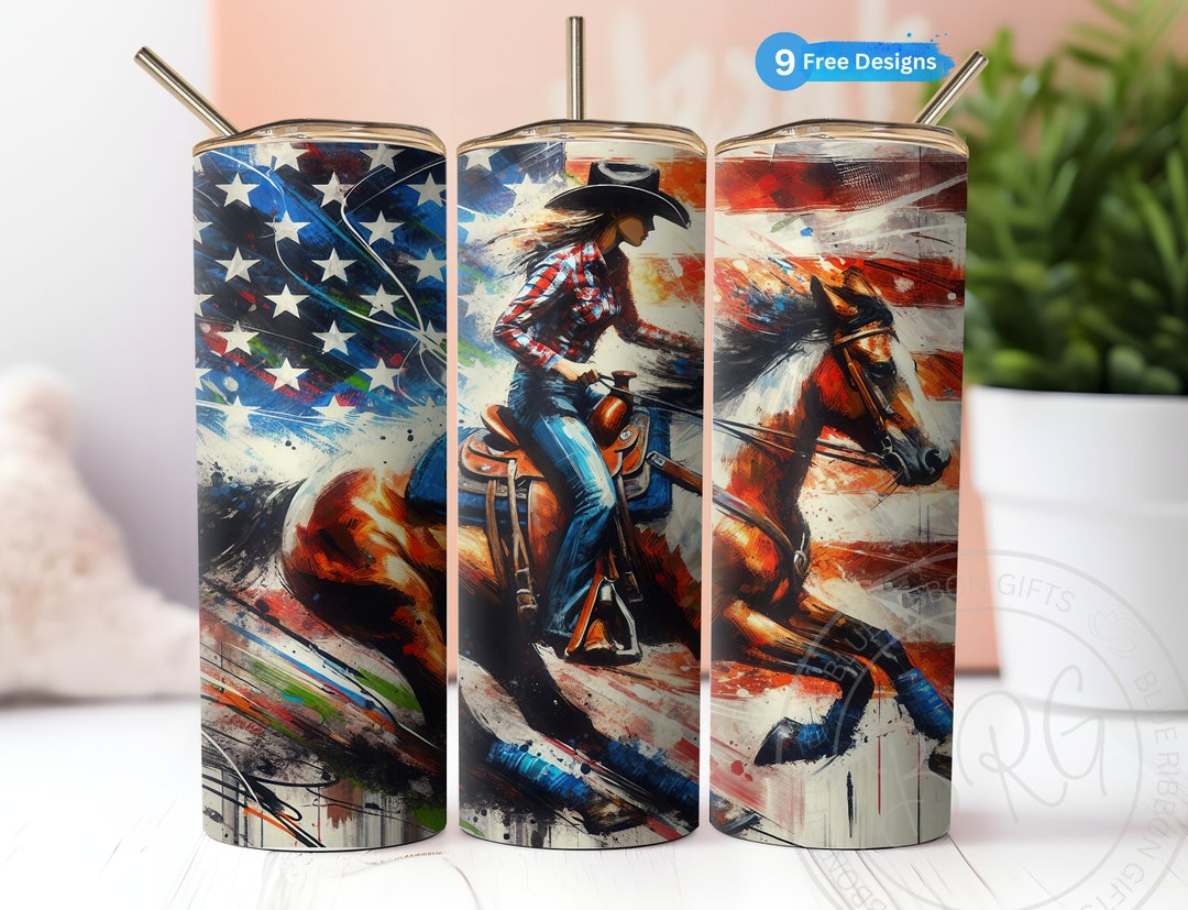 Barrel Racer Rodeo Tumbler Wrap for 20 Oz Skinny Tumbler, Rustic Horse ...