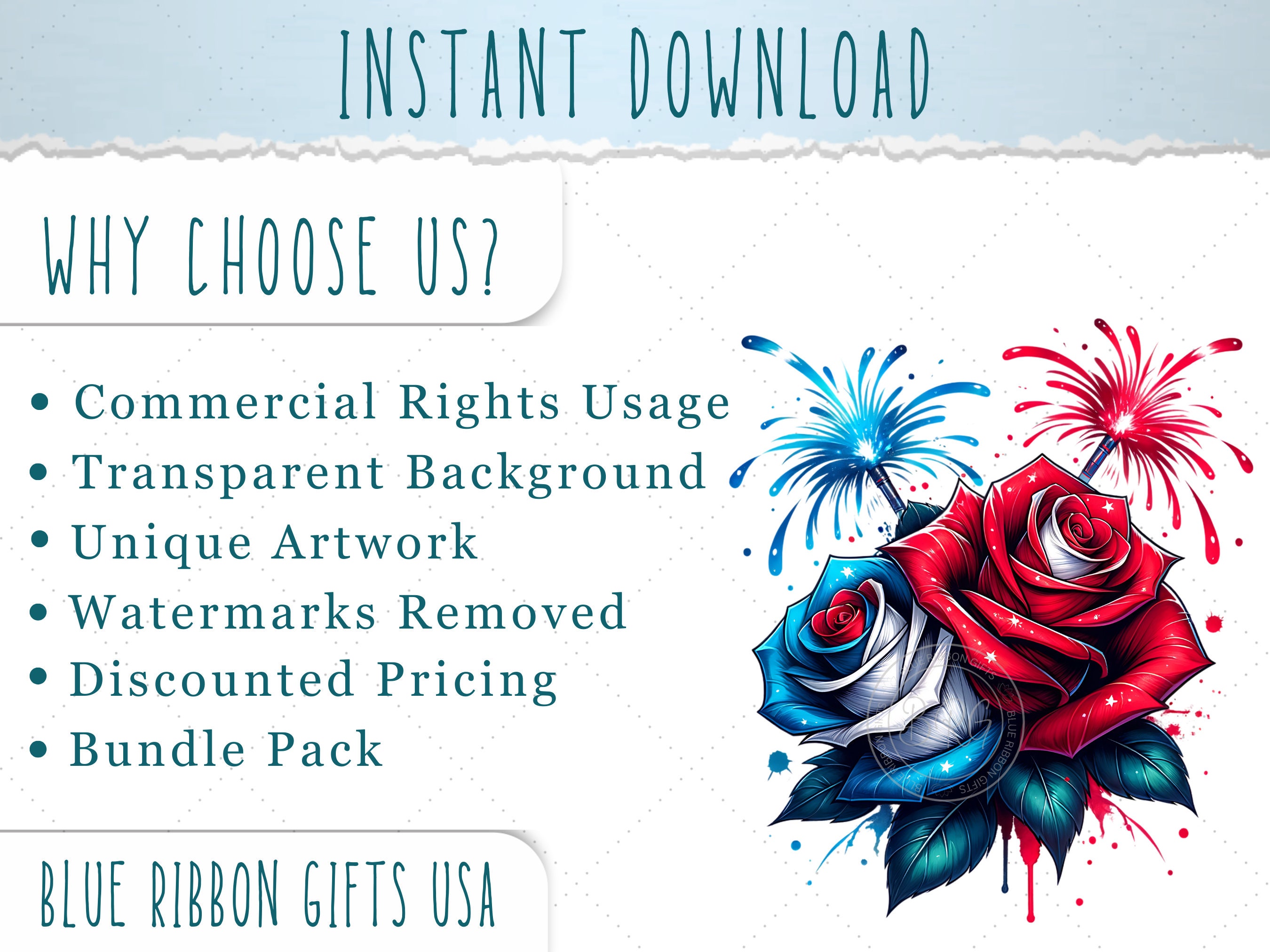Patriotic Rose Clip Art Bundle for Sublimation, 4th of July Clipart ...