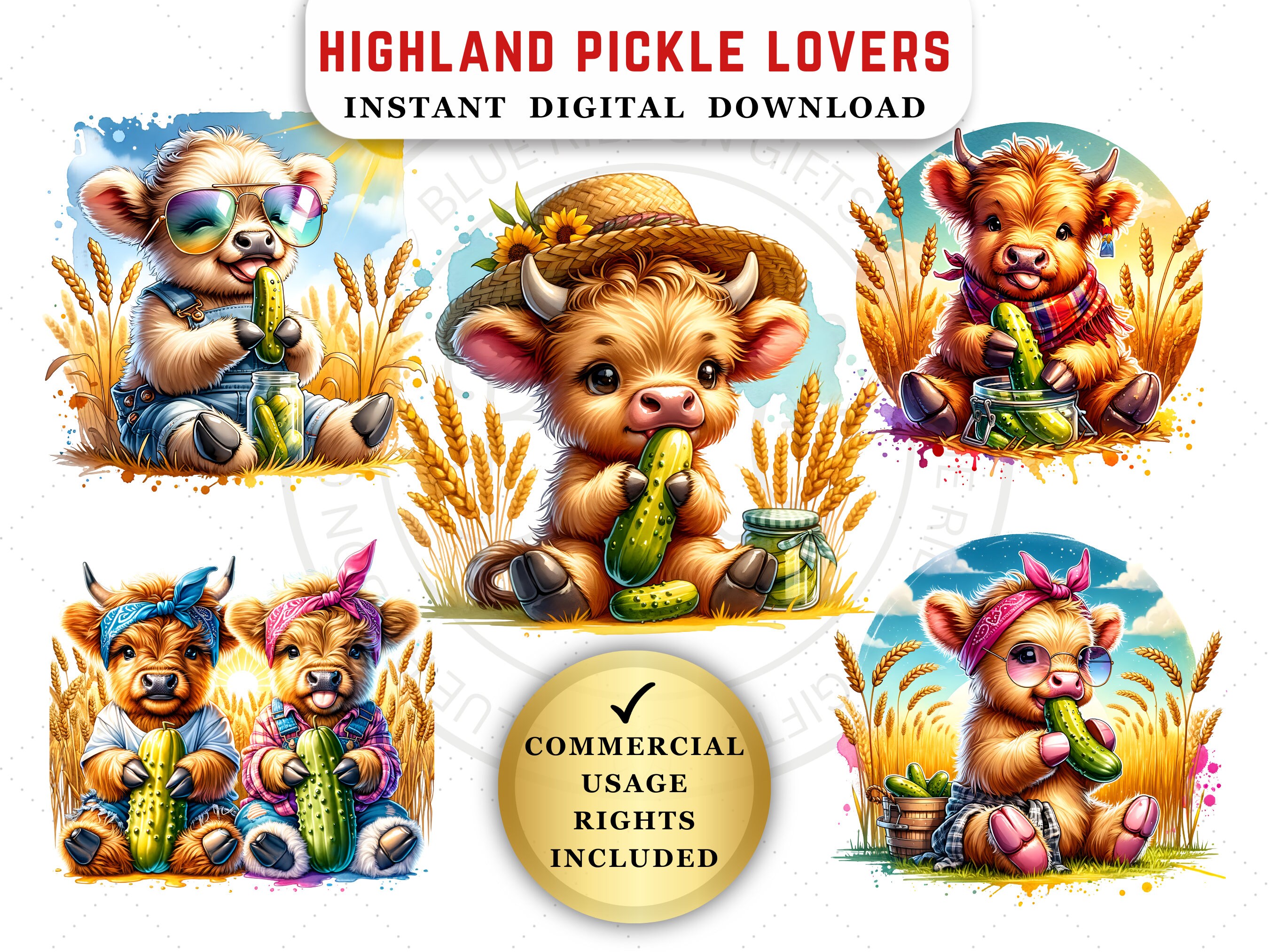 Highland Cow Clipart Bundle for Pickle Lover, Pickle Clip Art for Cow ...